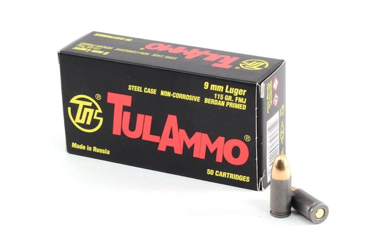 9x19mm 115gr FMJ 1000 rounds by Tula Ammo